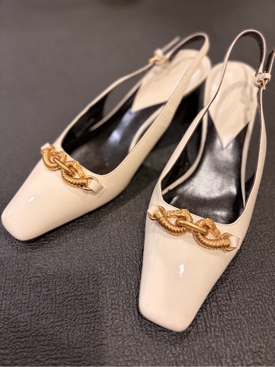 Tory Burch | Shoes | Tory Burch Cream Patent Slingback Mules With Gold ...